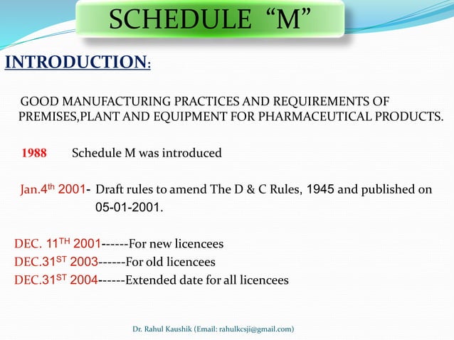Schedule M, Drug and Cosmetic Act 1940 | PPTX