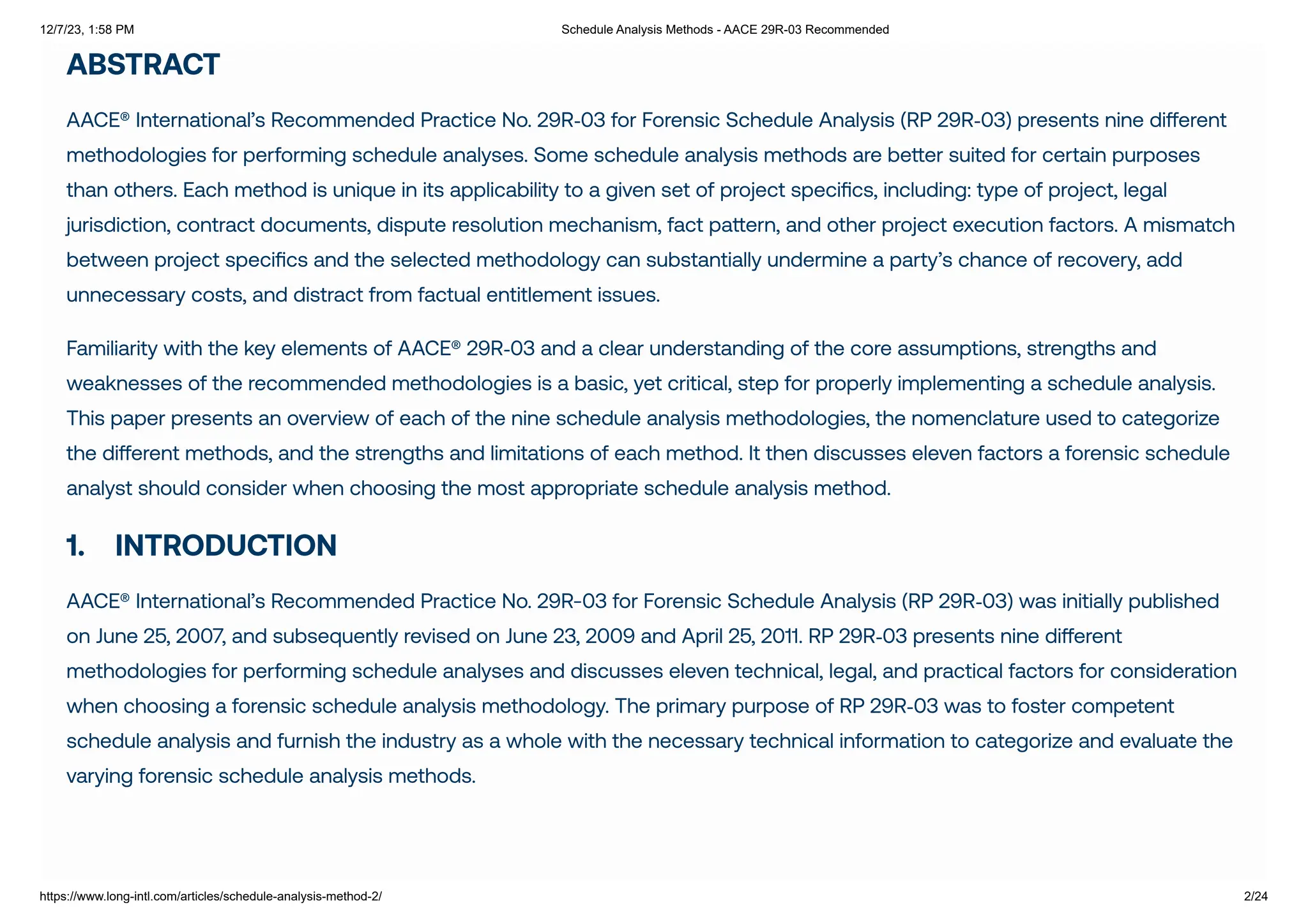 Schedule Analysis Methods - AACE 29R-03 Recommended.pdf