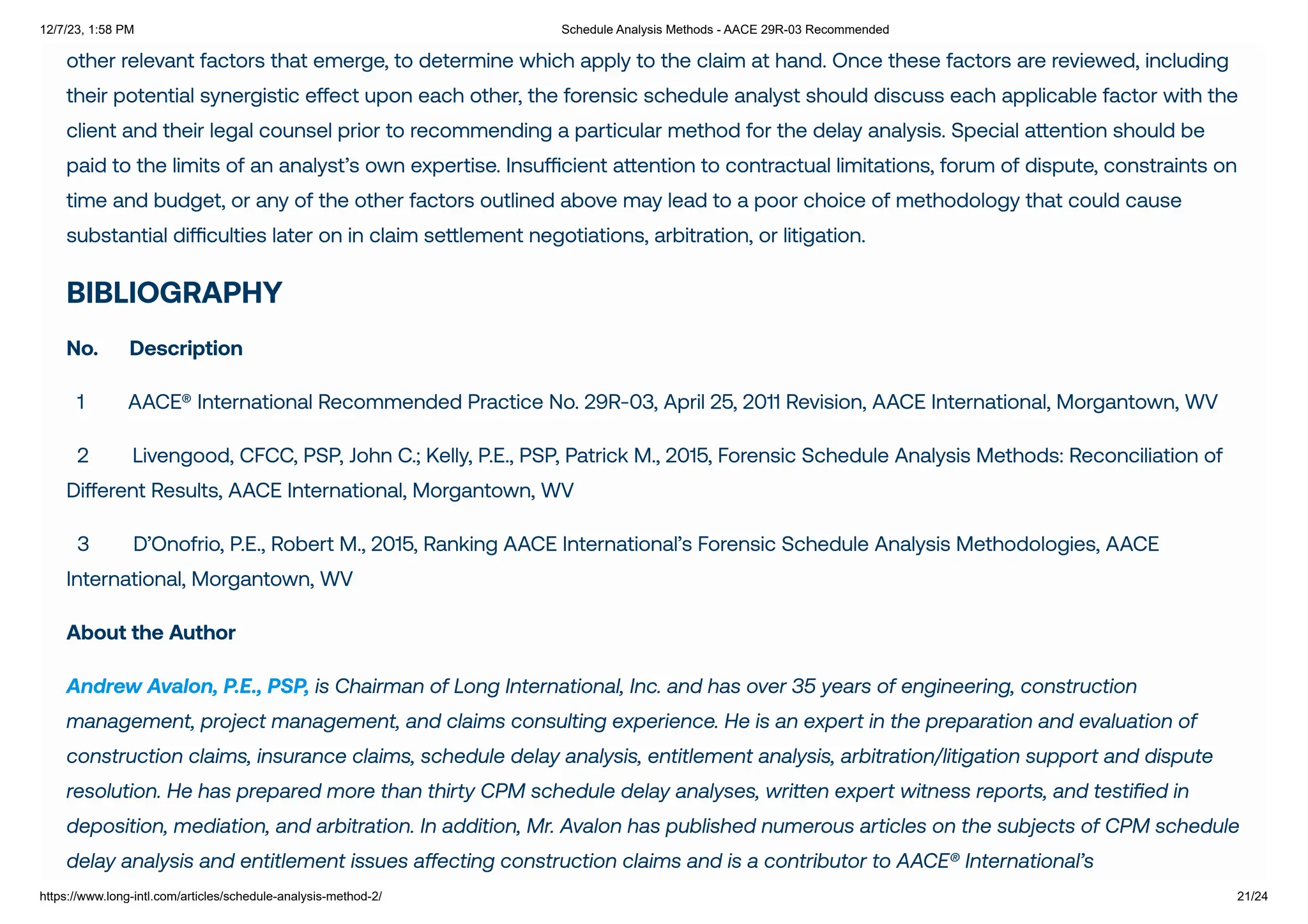 Schedule Analysis Methods - AACE 29R-03 Recommended.pdf