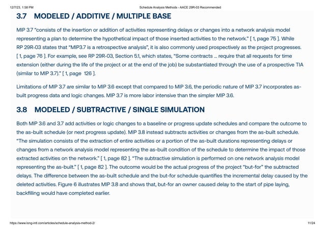 Schedule Analysis Methods - AACE 29R-03 Recommended.pdf | Law