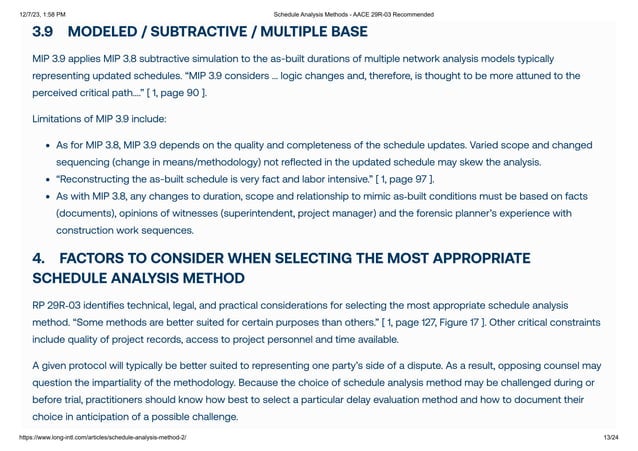 Schedule Analysis Methods - AACE 29R-03 Recommended.pdf | Law