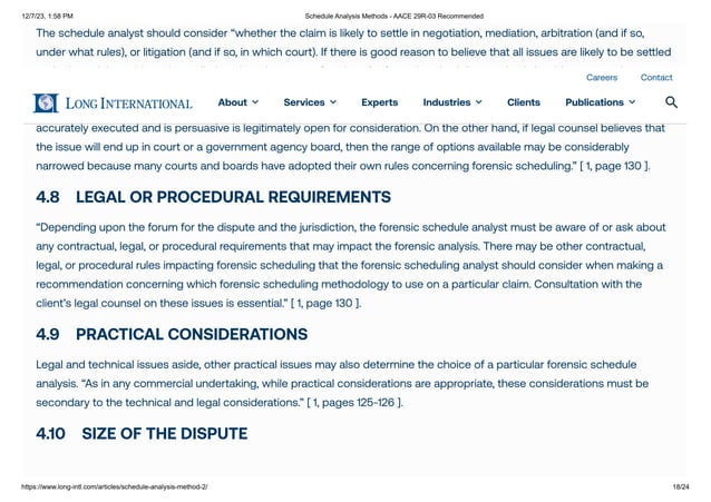 Schedule Analysis Methods - AACE 29R-03 Recommended.pdf | Law