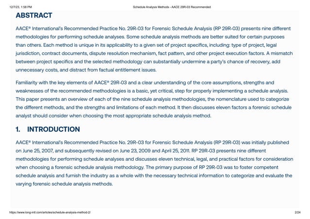 Schedule Analysis Methods - AACE 29R-03 Recommended.pdf | Law