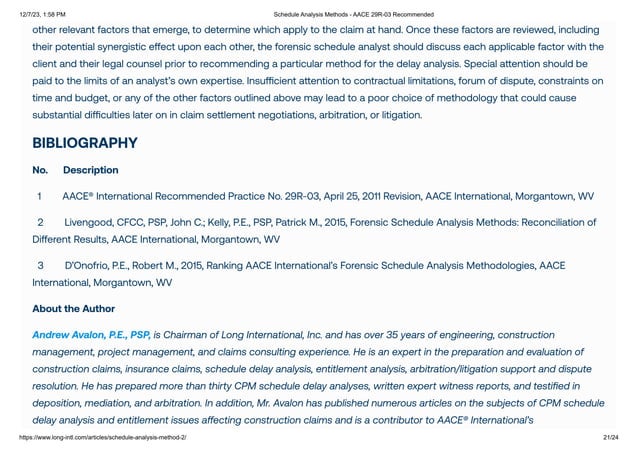 Schedule Analysis Methods - AACE 29R-03 Recommended.pdf | Law
