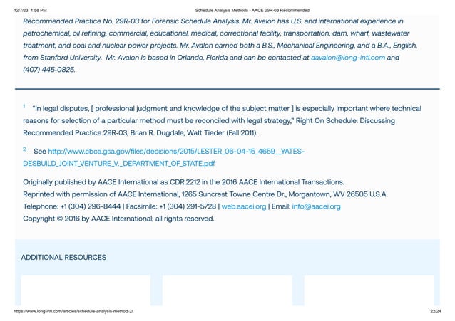 Schedule Analysis Methods - AACE 29R-03 Recommended.pdf | Law