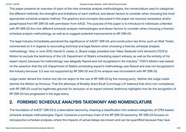 Schedule Analysis Methods - AACE 29R-03 Recommended.pdf | Law