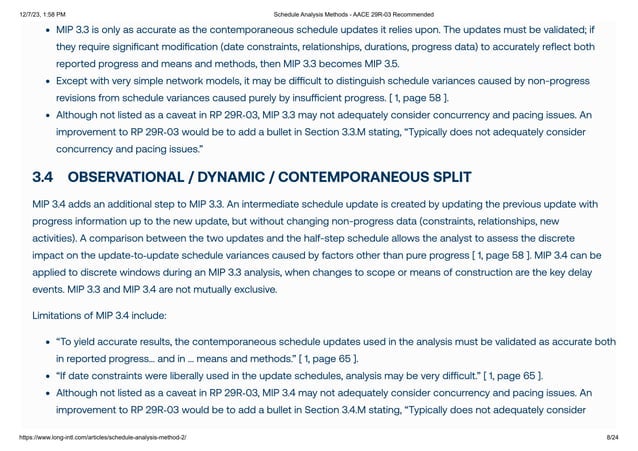 Schedule Analysis Methods - AACE 29R-03 Recommended.pdf | Law