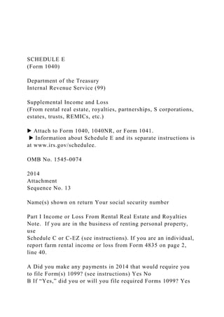 SCHEDULE E (Form 1040) Department of the Treasury In.docx