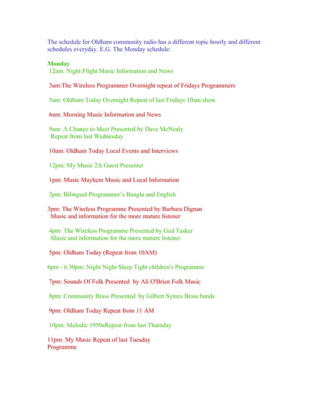 Schedule for ocr | DOC