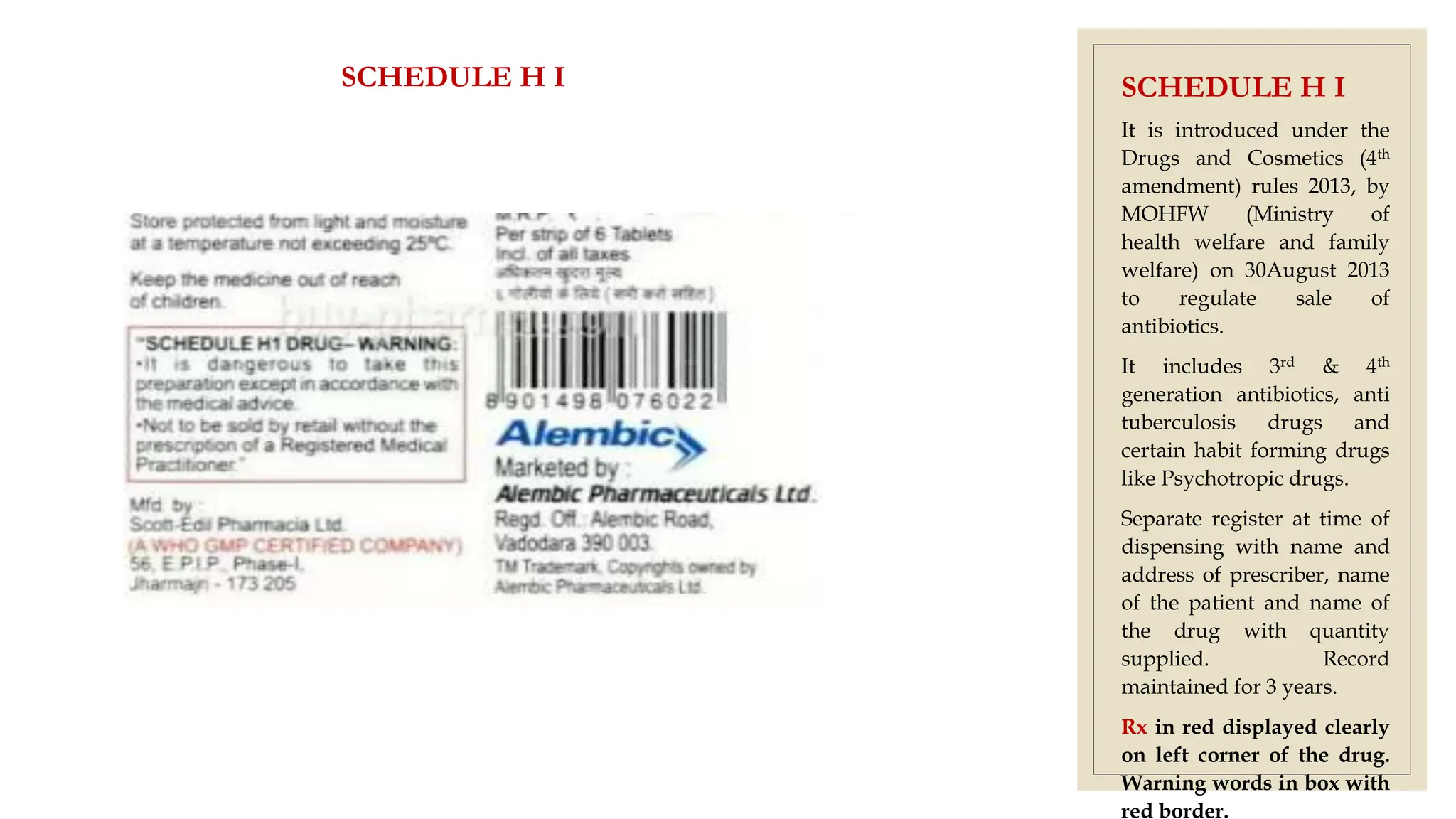 Schedule G, H, H 1, N. Drugs and cosmetics act 1940 and rules 1945 | PPTX