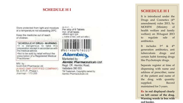 Schedule G, H, H 1, N. Drugs and cosmetics act 1940 and rules 1945 ...