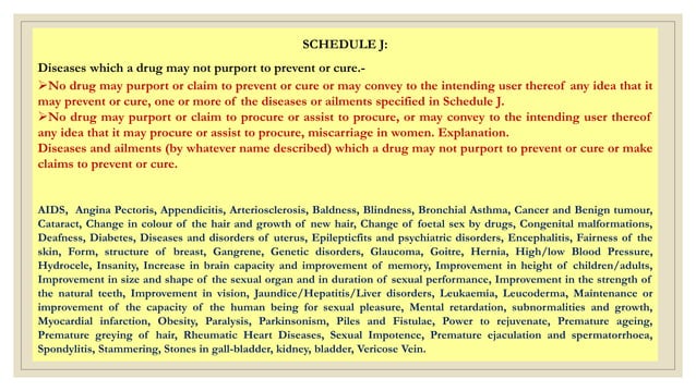 Schedule G, H, H 1, N. Drugs and cosmetics act 1940 and rules 1945 ...