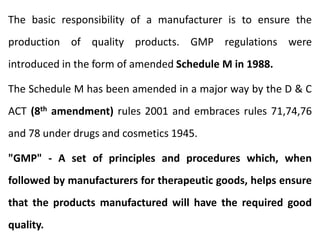 SCHEDULE M, Pharmaceutical Jurisprudence, 5th sem | PPTX