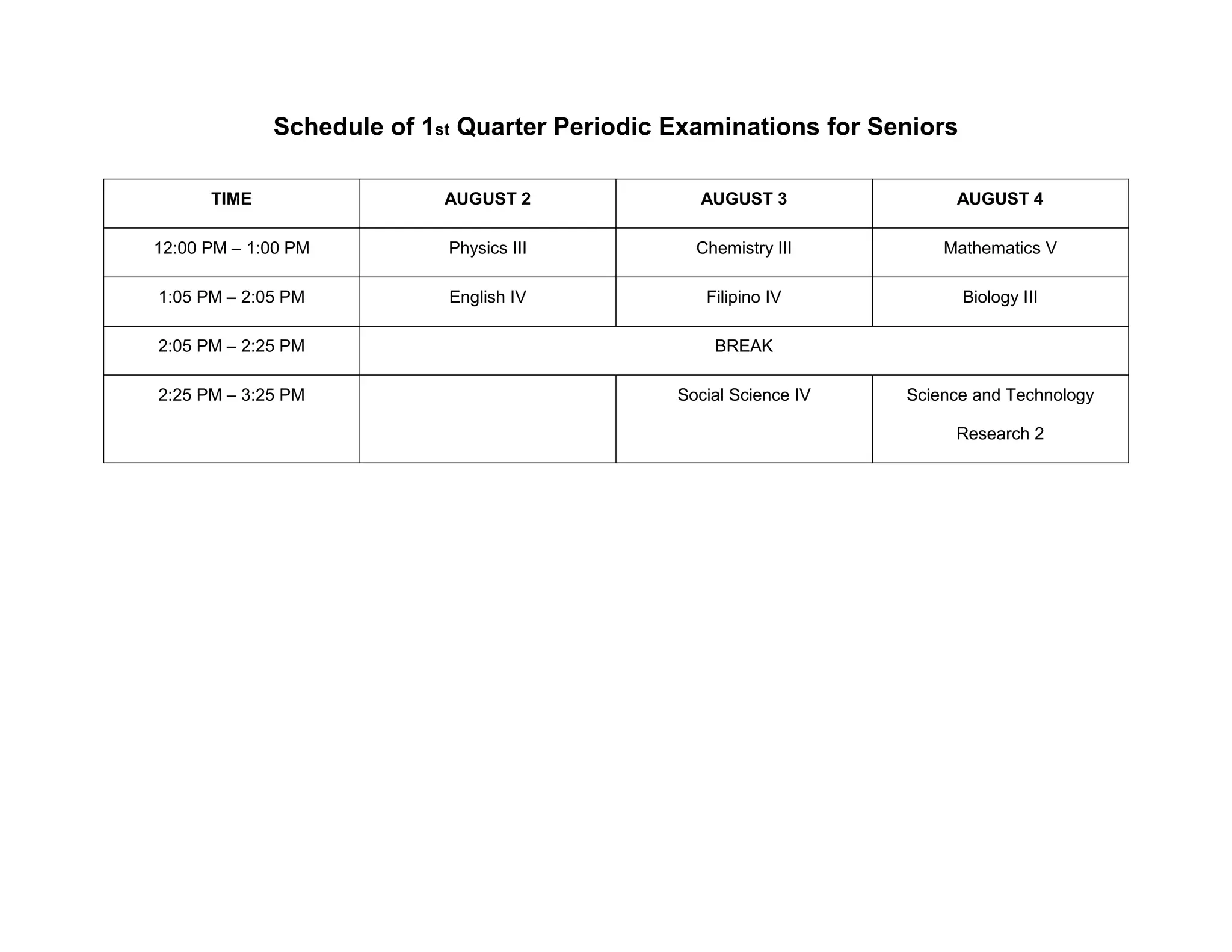 Schedule of 1st quarter periodic examinations for seniors2 | PDF