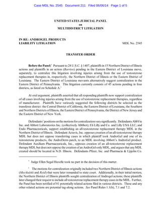 Schedule of action androgel MDL AND TRANSFER ORDER | PDF | Endocrine ...