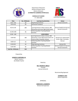 ALS Schedule of Classes 2019 | PDF