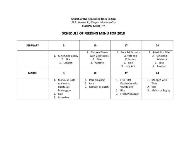 Schedule of Church Feeding Program Menu for 2018.docx