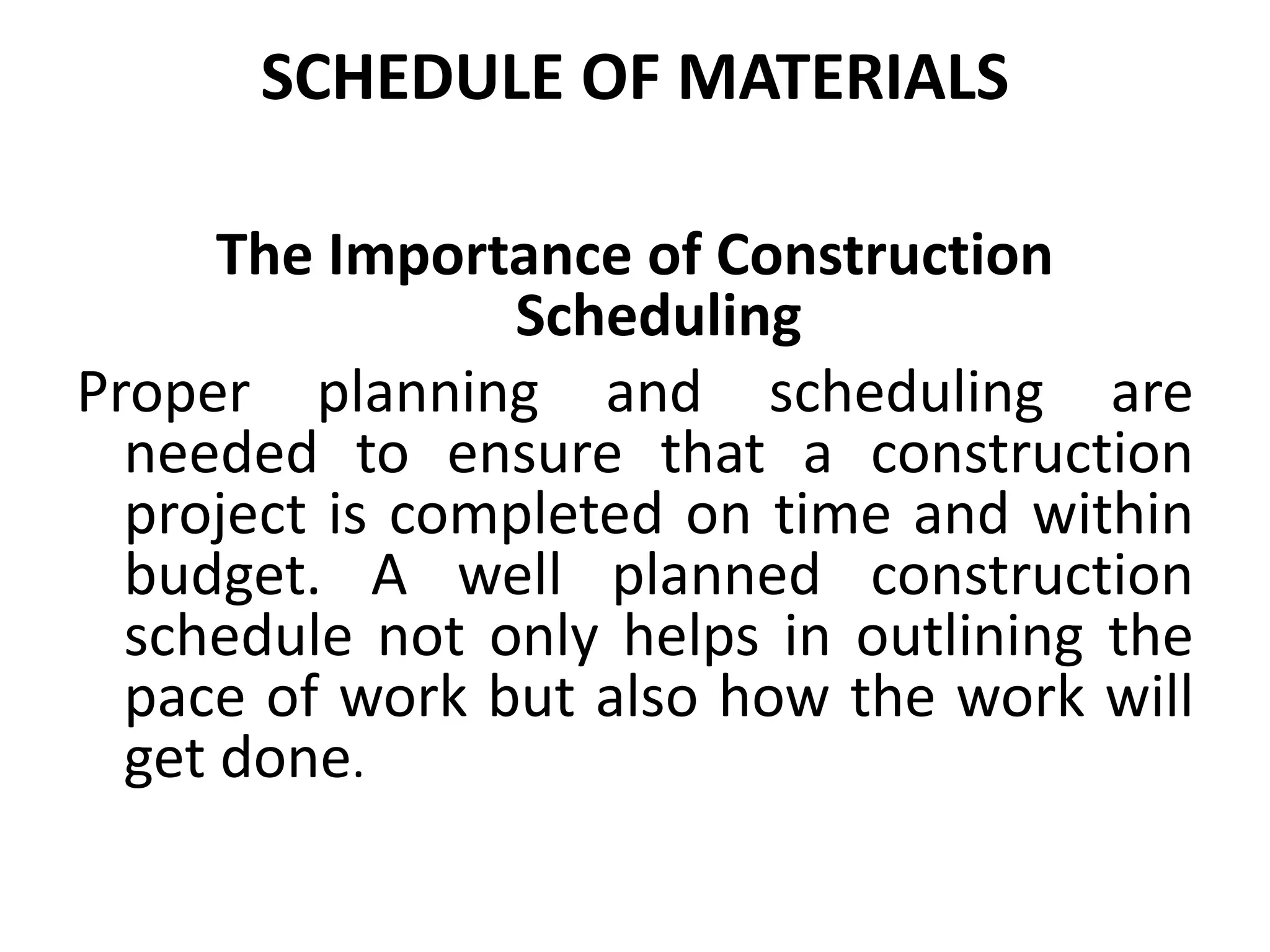 Schedule of materials 2 | PPT
