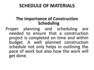 Schedule of materials 2 | PPT