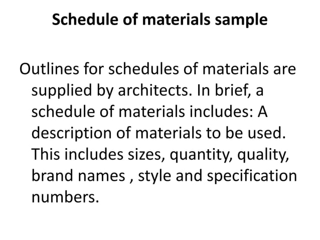 Schedule of materials 2 | PPT | Construction Industry | Industries