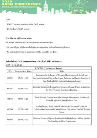 2025 AASM Schedule of Oral Presentations | PDF