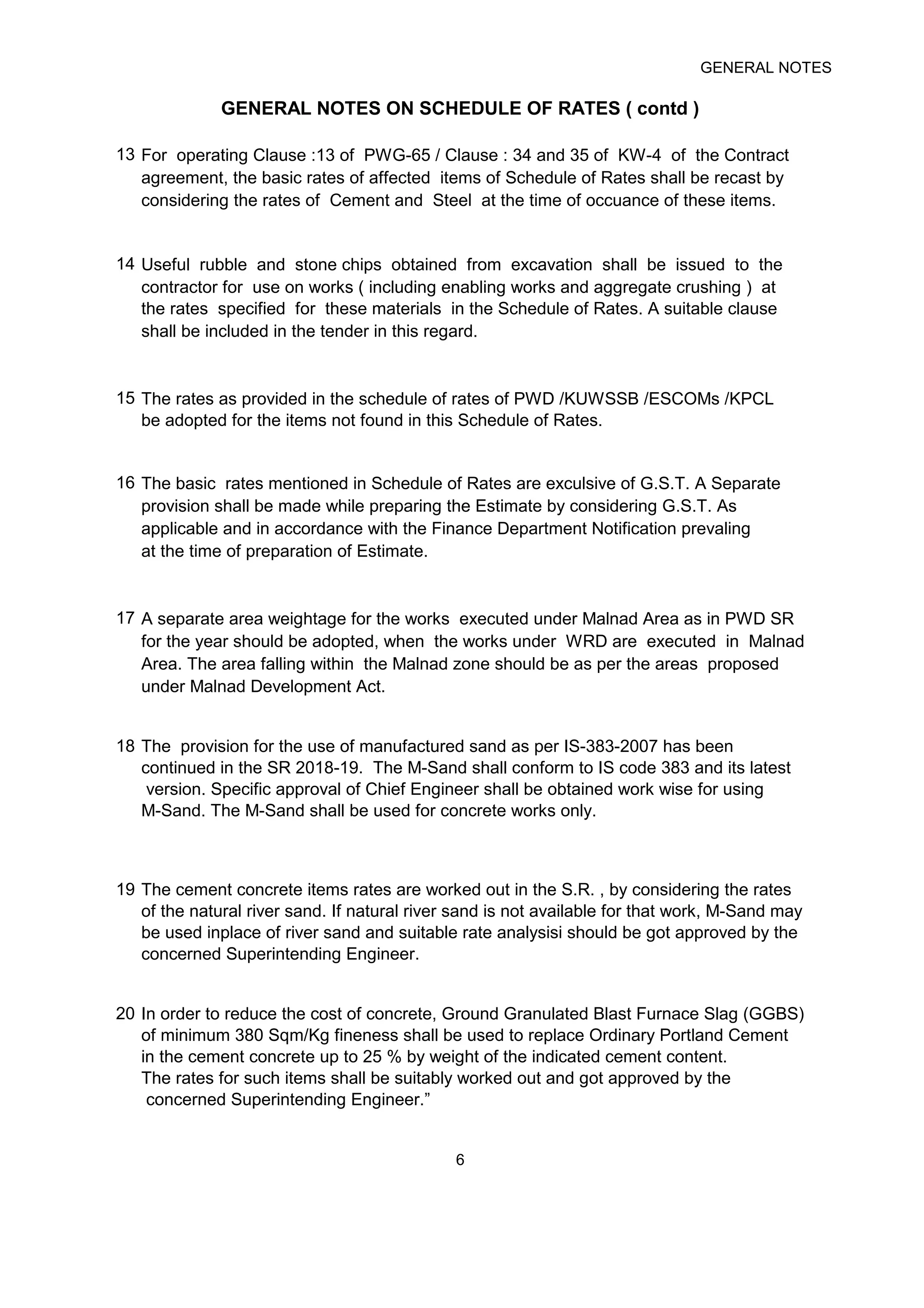 WRD Schedule of rates 2018 19 | PDF