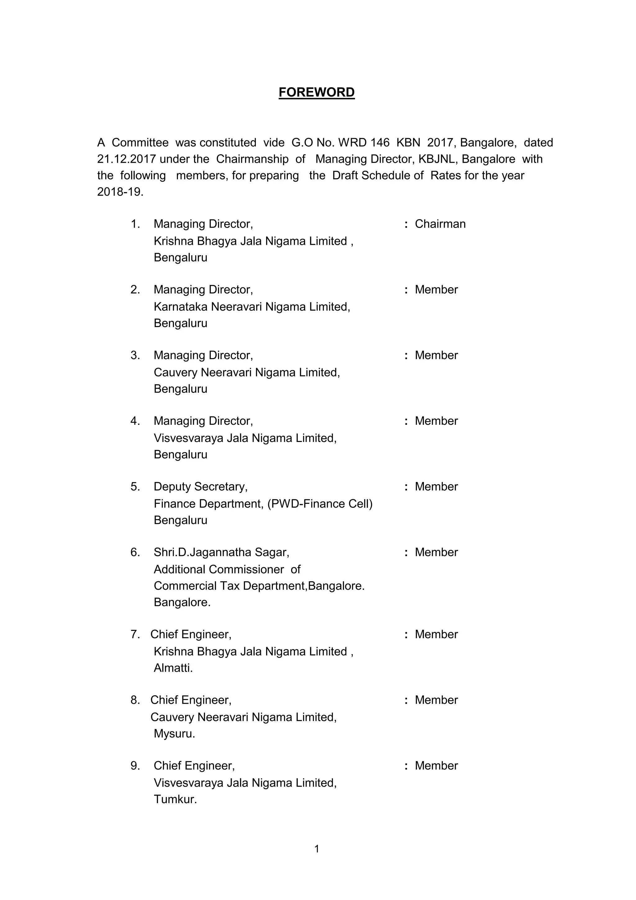 WRD Schedule of rates 2018 19 | PDF