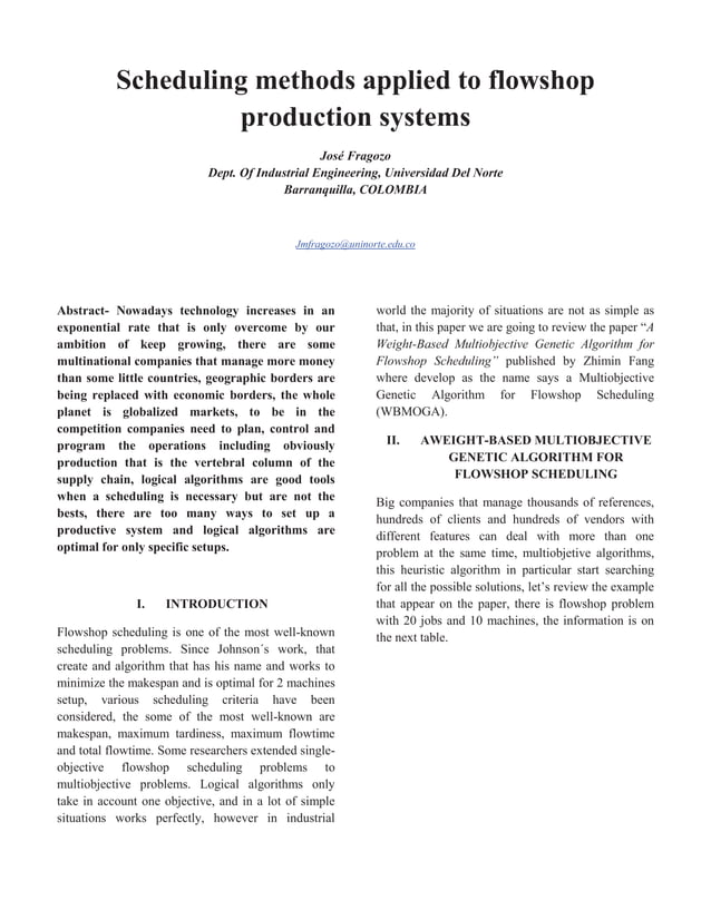 Scheduling methods applied to flowshop production systems | PDF