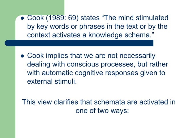 Schema Reading Theory | PPTX | Homework and Study | Education