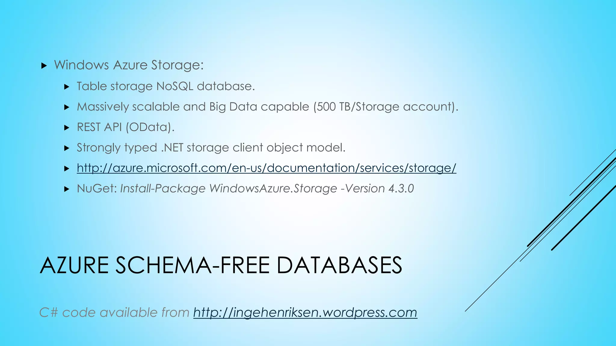 Schema-free Microsoft Azure development | PPT