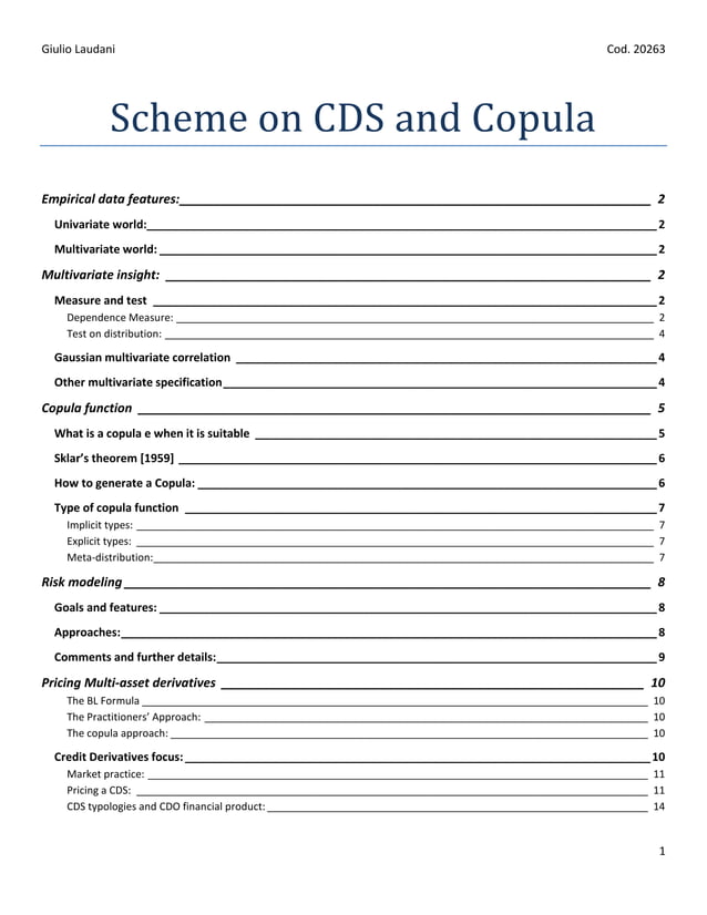 Pricing: CDS, CDO, Copula funtion | PDF