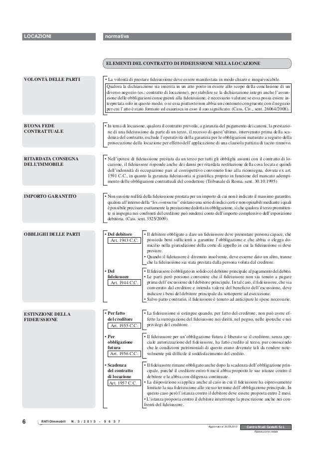 Schema contratto di locazione con garanzia fidejussoria