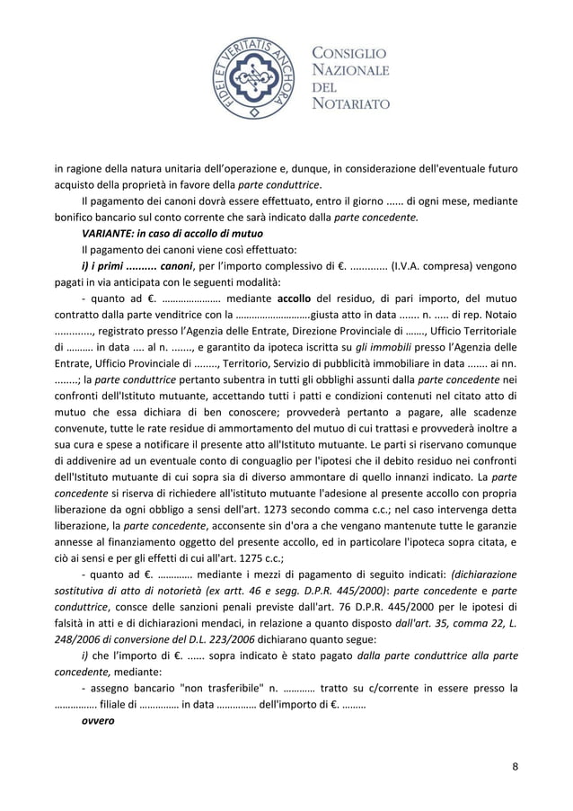 Lo schema del Contratto Rent to buy | PDF