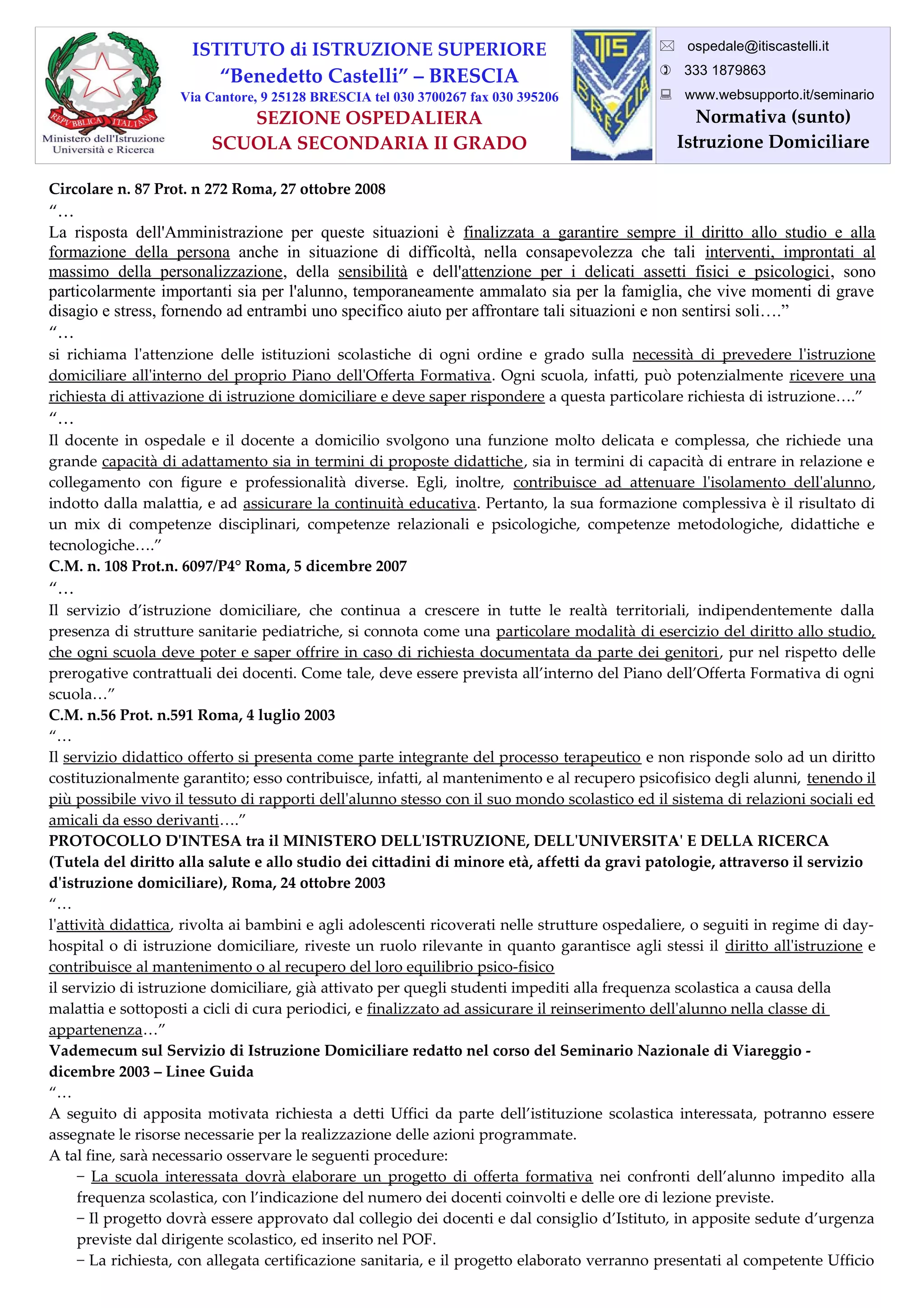 Scuola in Ospedale: Schema funzionale completo1314 e moduli | PDF