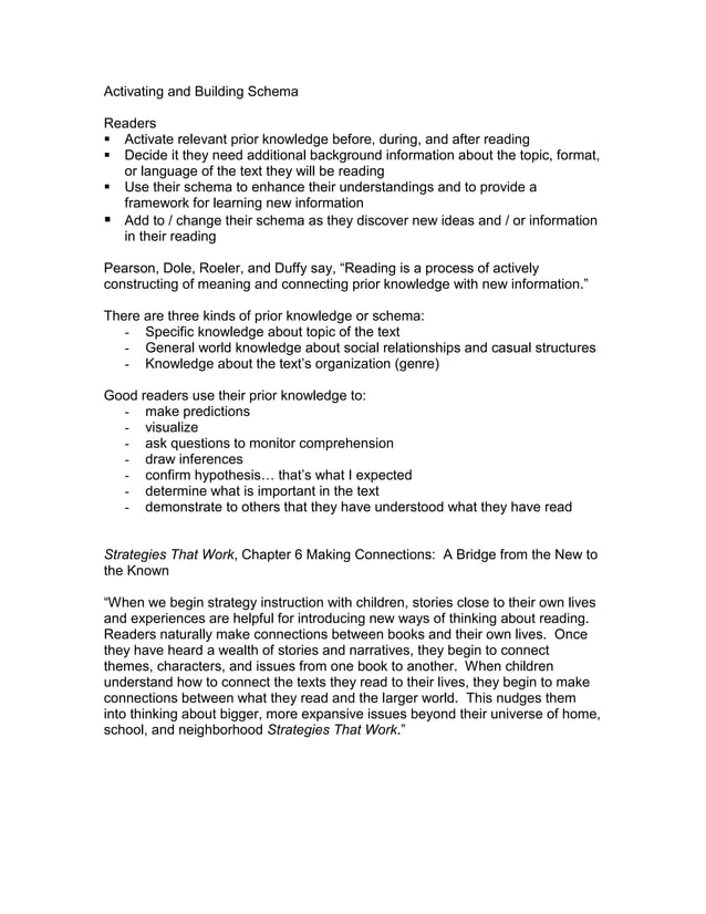 Schema handout by deb smith | DOCX | Educational Assessment | Education