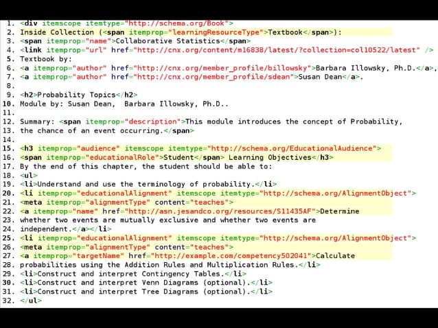 Learning resource metadata for schema.org