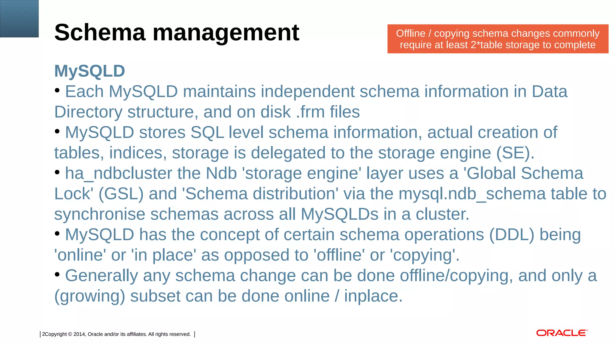 MySQL Cluster Schema management (2014) | PPT