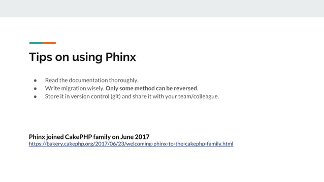 Schema migration (DB migration) with Phinx | PPT