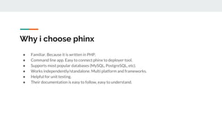 Schema migration (DB migration) with Phinx | PPT