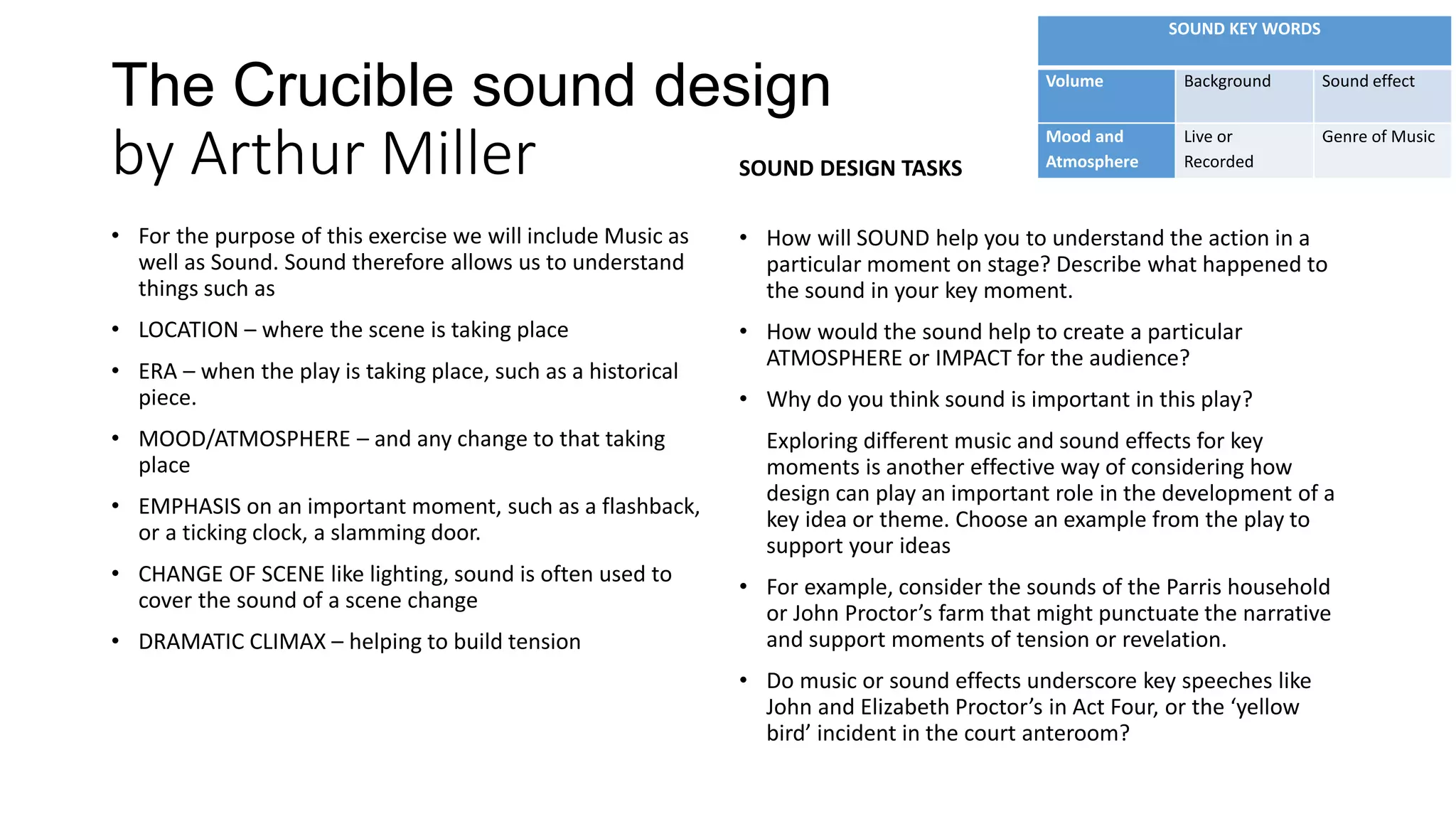 The Crucible: Production Design group task | PPTX