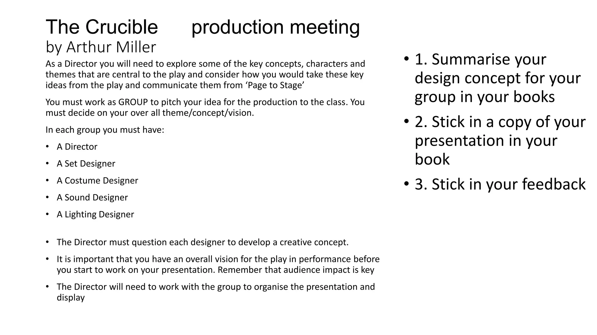 The Crucible: Production Design group task | PPTX