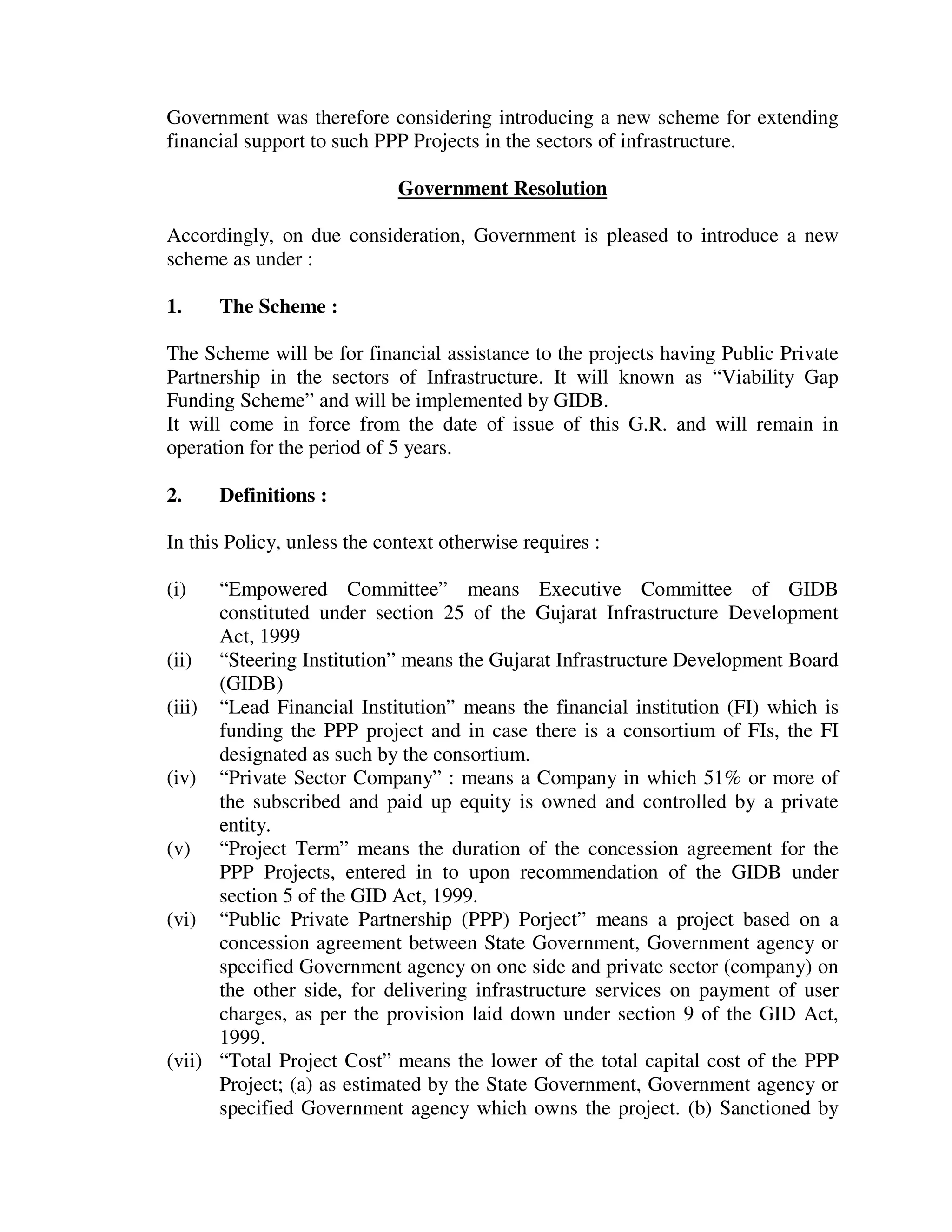 Scheme for Financial Support to Public Private Partnership in ...