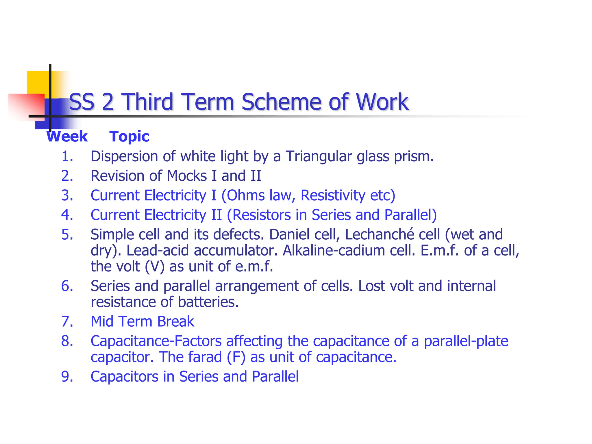 SS2 Third Term Physics Scheme of Work.ppt
