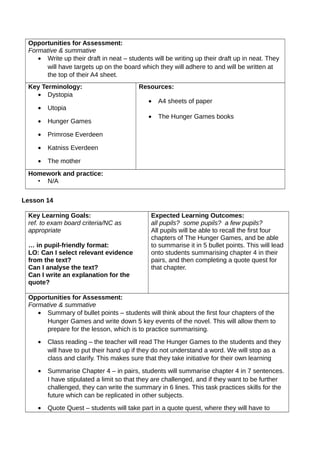 Scheme of Work - Hunger Games | DOC
