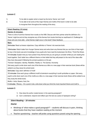 Scheme of Work - Hunger Games | DOC