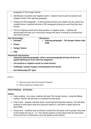 Scheme of Work - Hunger Games | DOC