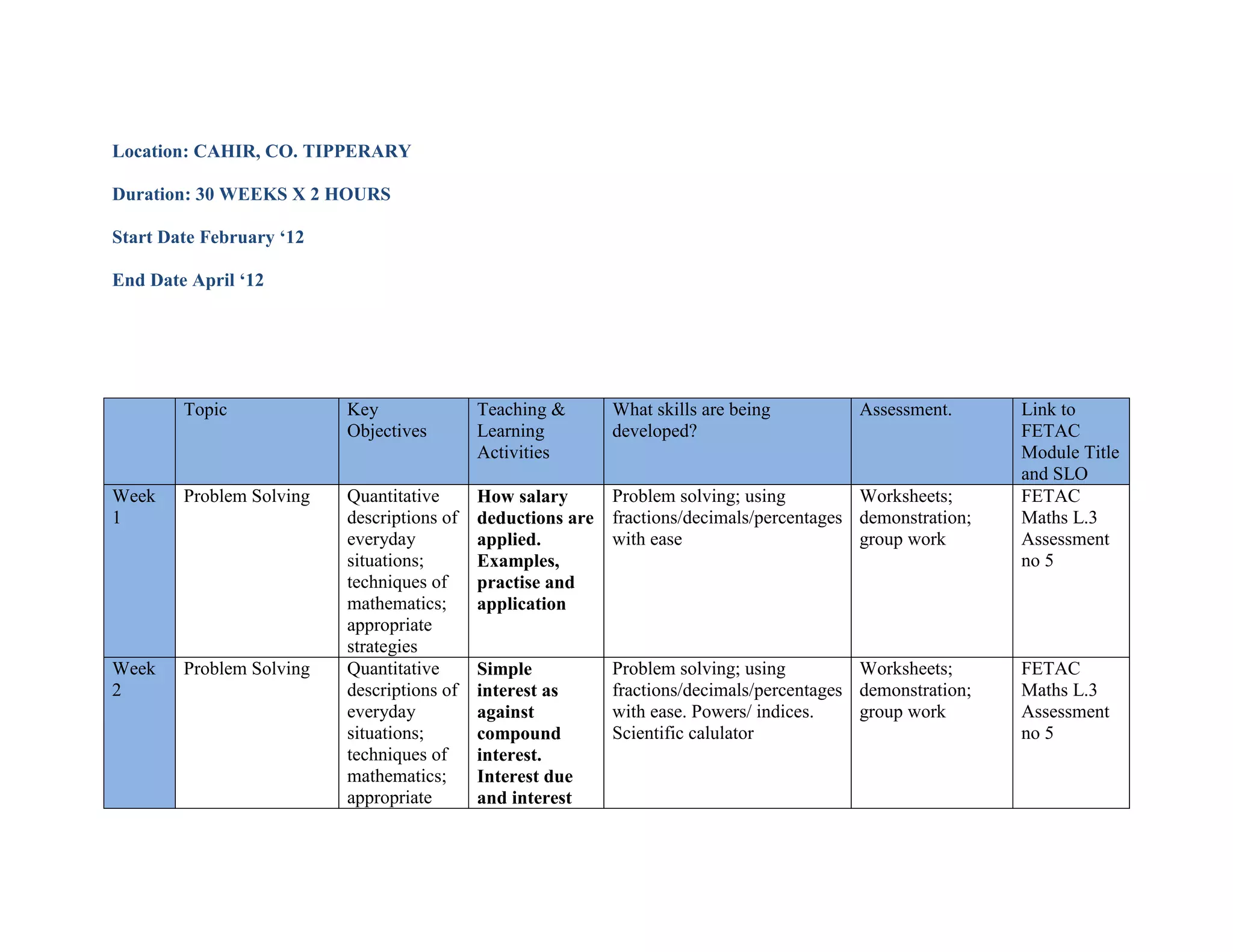 Scheme of work template 2 | DOCX