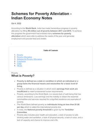 Schemes for Poverty Alleviation in India | PDF