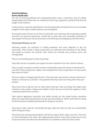 Scheming highway games people play | PDF