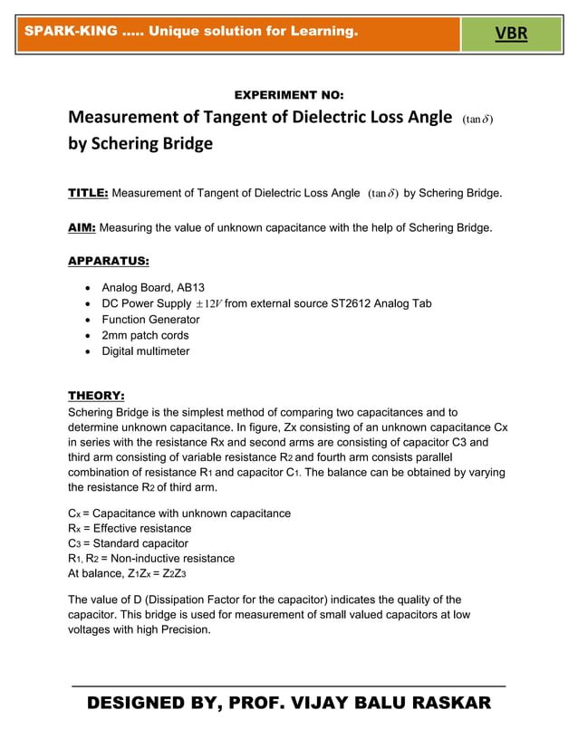 Schering bridge Experiment | PDF